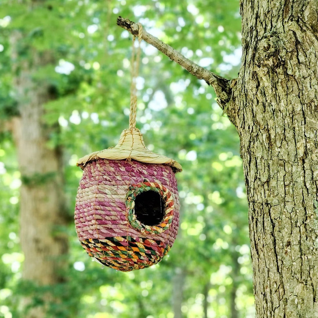 Bird House - Handwoven Seagrass + Sari (in Acorn) – Manitou Candle Co.